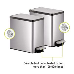 EKO EcoCasa II Space Saving Bathroom Trash Can Combo Set, (2) 6 Liter Stainless Steel Trash Bins