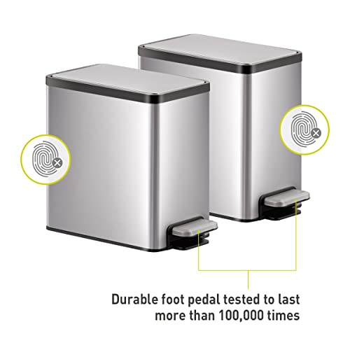 EKO EcoCasa II Space Saving Bathroom Trash Can Combo Set, (2) 6 Liter Stainless Steel Trash Bins