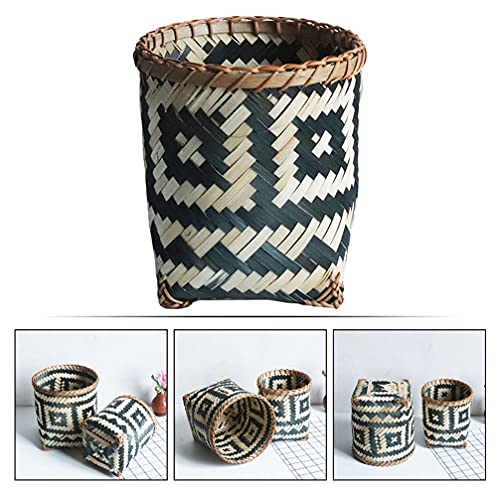 jojofuny Woven Basket Trash Can Round Rattan Waste Basket Planter Woven Storage Baskets Wicker Wastebasket Garbage Container Bin for Bathroom Bedroom Home Office