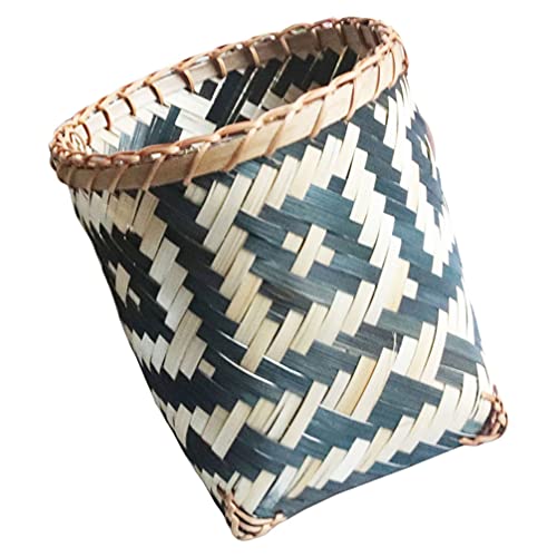 jojofuny Woven Basket Trash Can Round Rattan Waste Basket Planter Woven Storage Baskets Wicker Wastebasket Garbage Container Bin for Bathroom Bedroom Home Office