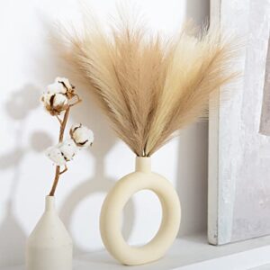 perfnique faux pampas grass, set of 6 stems 17'' short artificial fake flowers, small vase fillers, rustic trendy cottagecore minimalist boho farmhouse room decor, vase accent