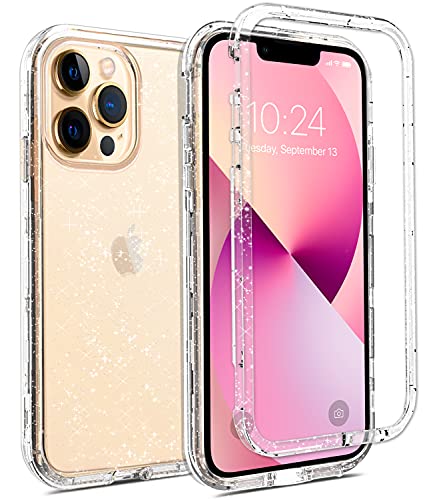 Coolwee Crystal Glitter Full Protective Case Compatible iPhone 13 Pro Max Heavy Duty Hybrid 3 in 1 Rugged Shockproof Women Girls Transparent Compatible Apple iPhone 13 Pro Max 6.7 inch Clear Sparkle