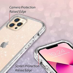 Coolwee Crystal Glitter Full Protective Case Compatible iPhone 13 Pro Max Heavy Duty Hybrid 3 in 1 Rugged Shockproof Women Girls Transparent Compatible Apple iPhone 13 Pro Max 6.7 inch Clear Sparkle