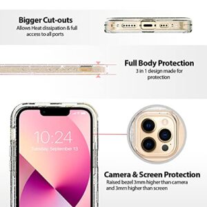 Coolwee Crystal Glitter Full Protective Case Compatible iPhone 13 Pro Max Heavy Duty Hybrid 3 in 1 Rugged Shockproof Women Girls Transparent Compatible Apple iPhone 13 Pro Max 6.7 inch Clear Sparkle