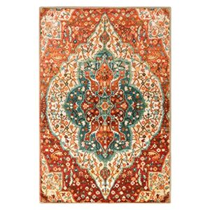 Chaelilife Oriental Floral Medallion Doormat - 2'x3' ft Persian Cream Floral Entry Rug Boho Collection Faux Wool Doormat Non-Slip Washable Carpet for Indoor Front Entrance Kitchen Bathroom Living Room