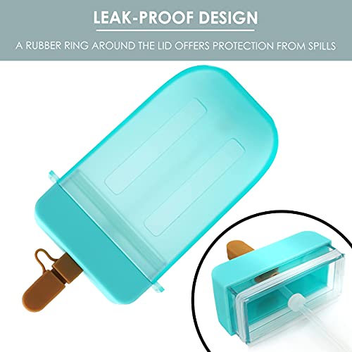 Popsicle Water Bottle with Strap, Dish Washer Safe Clear Juice Drinking Cup, BPA Free Frosted Plastic, Leakproof Creative Design, Suitable for Adults and Kids, 300ML (Blue), QB/T4049-2010