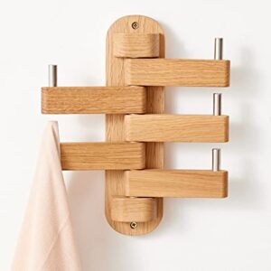 inman coat hooks for wall wooden hook, wall coat rack heavy duty foldable wall hooks for coat hat towel purse robes mudroom bathroom entryway (oak)