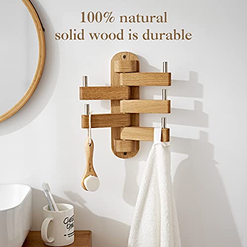 INMAN Coat Hooks for Wall Wooden Hook, Wall Coat Rack Heavy Duty Foldable Wall Hooks for Coat Hat Towel Purse Robes Mudroom Bathroom Entryway (Oak)