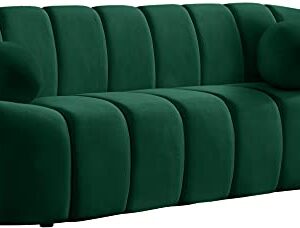 Meridian Furniture Elijah Collection Velvet Upholstered Sofa with Deep Channel Tufting, Green