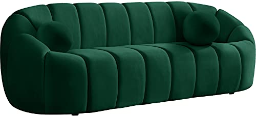 Meridian Furniture Elijah Collection Velvet Upholstered Sofa with Deep Channel Tufting, Green