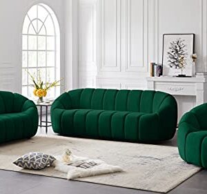 Meridian Furniture Elijah Collection Velvet Upholstered Sofa with Deep Channel Tufting, Green