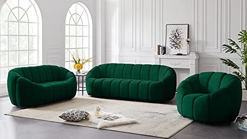 Meridian Furniture Elijah Collection Velvet Upholstered Sofa with Deep Channel Tufting, Green