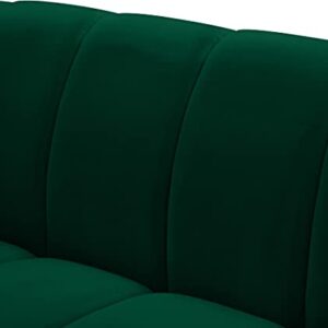 Meridian Furniture Elijah Collection Velvet Upholstered Sofa with Deep Channel Tufting, Green