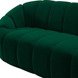 Meridian Furniture Elijah Collection Velvet Upholstered Sofa with Deep Channel Tufting, Green