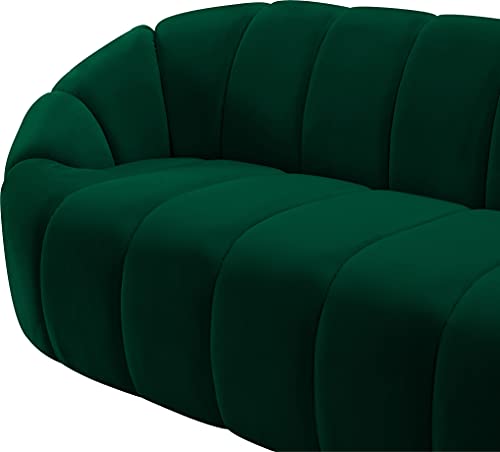 Meridian Furniture Elijah Collection Velvet Upholstered Sofa with Deep Channel Tufting, Green