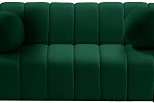 Meridian Furniture Elijah Collection Velvet Upholstered Sofa with Deep Channel Tufting, Green