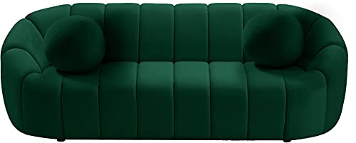 Meridian Furniture Elijah Collection Velvet Upholstered Sofa with Deep Channel Tufting, Green