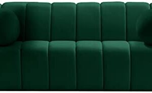 Meridian Furniture Elijah Collection Velvet Upholstered Sofa with Deep Channel Tufting, Green