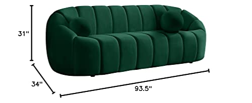 Meridian Furniture Elijah Collection Velvet Upholstered Sofa with Deep Channel Tufting, Green