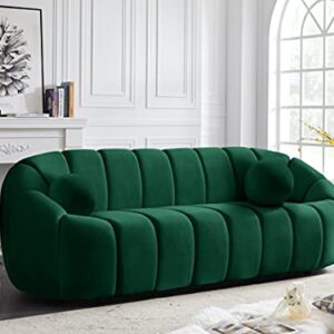 Meridian Furniture Elijah Collection Velvet Upholstered Sofa with Deep Channel Tufting, Green