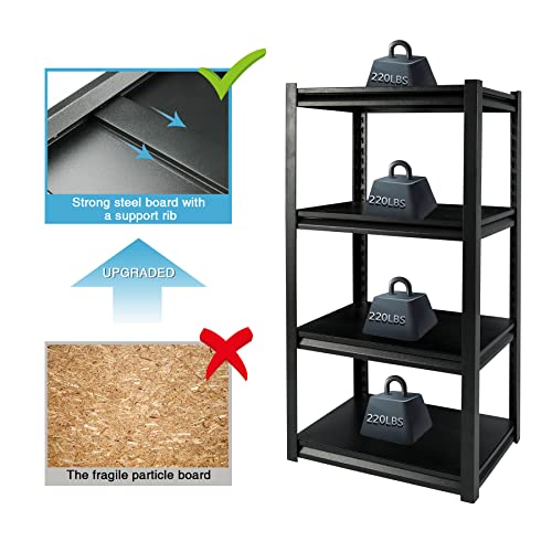 ALAPUR 4-Tier Storage Shelves Heavy Duty, Sturdy Steel Storage Unit Shelves Rack for Garage Laundry Room, Black L23.6xW15.7xH46.4 Inches