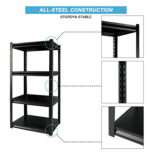 ALAPUR 4-Tier Storage Shelves Heavy Duty, Sturdy Steel Storage Unit Shelves Rack for Garage Laundry Room, Black L23.6xW15.7xH46.4 Inches