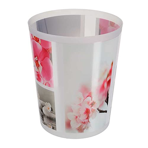 Evideco French Home Goods Orchid Printed Trash Can Wastebasket Plastic 4.5-liters-1.2-Gal