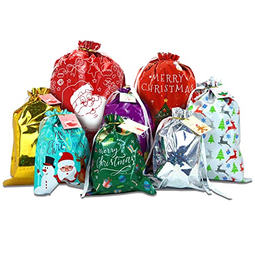 Christmas bag Christmas Drawstring Gift Bags,Christmas candy bag, party gift wrap,Children's gift bags,22pcs Assorted Christmas Gift Wrapping Bags Upgraded Christmas Goodie Bags for Christmas Party in 4 Sizes and 8 Designs with Inserted Drawstring Ribbons