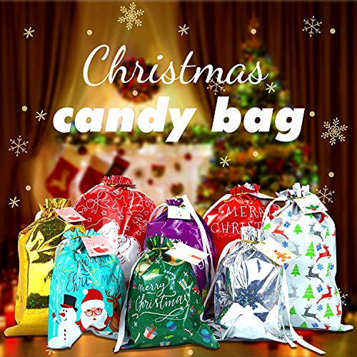 Christmas bag Christmas Drawstring Gift Bags,Christmas candy bag, party gift wrap,Children's gift bags,22pcs Assorted Christmas Gift Wrapping Bags Upgraded Christmas Goodie Bags for Christmas Party in 4 Sizes and 8 Designs with Inserted Drawstring Ribbons