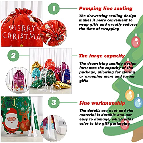 Christmas bag Christmas Drawstring Gift Bags,Christmas candy bag, party gift wrap,Children's gift bags,22pcs Assorted Christmas Gift Wrapping Bags Upgraded Christmas Goodie Bags for Christmas Party in 4 Sizes and 8 Designs with Inserted Drawstring Ribbons