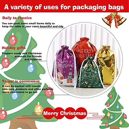 Christmas bag Christmas Drawstring Gift Bags,Christmas candy bag, party gift wrap,Children's gift bags,22pcs Assorted Christmas Gift Wrapping Bags Upgraded Christmas Goodie Bags for Christmas Party in 4 Sizes and 8 Designs with Inserted Drawstring Ribbons