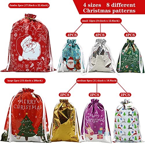 Christmas bag Christmas Drawstring Gift Bags,Christmas candy bag, party gift wrap,Children's gift bags,22pcs Assorted Christmas Gift Wrapping Bags Upgraded Christmas Goodie Bags for Christmas Party in 4 Sizes and 8 Designs with Inserted Drawstring Ribbons