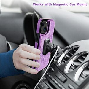 Vaburs Compatible with iPhone 13 Case Wallet with Card Holder, Embossed Mandala Pattern Flower PU Leather Double Buttons Flip Shockproof Cover for Magnetic Car Mount 6.1 Inch (Purple)