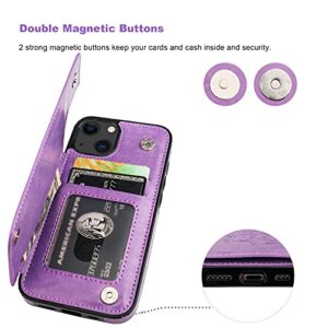 Vaburs Compatible with iPhone 13 Case Wallet with Card Holder, Embossed Mandala Pattern Flower PU Leather Double Buttons Flip Shockproof Cover for Magnetic Car Mount 6.1 Inch (Purple)