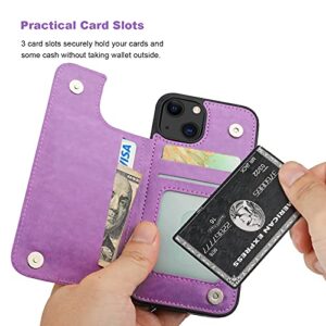 Vaburs Compatible with iPhone 13 Case Wallet with Card Holder, Embossed Mandala Pattern Flower PU Leather Double Buttons Flip Shockproof Cover for Magnetic Car Mount 6.1 Inch (Purple)