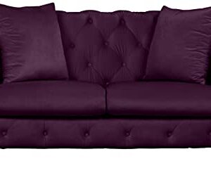 Meridian Furniture Kingdom Collection Velvet Upholstered Loveseat with Deep Button Tufting & Sturdy Gold Metal Legs, Purple