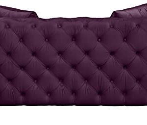 Meridian Furniture Kingdom Collection Velvet Upholstered Loveseat with Deep Button Tufting & Sturdy Gold Metal Legs, Purple