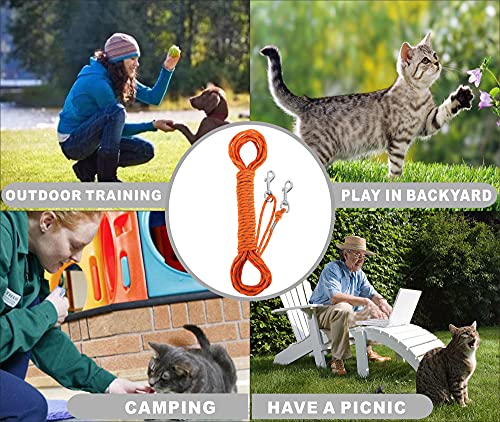 Reflective Cat Leash -30FT Cat Cable Out Leash Escape Proof Walking Leads Yard Long Leash Durable Safe Personalized Extender Leash Traning Play Outdoor for Puppies/Kittens/Rabbits/Small Animals