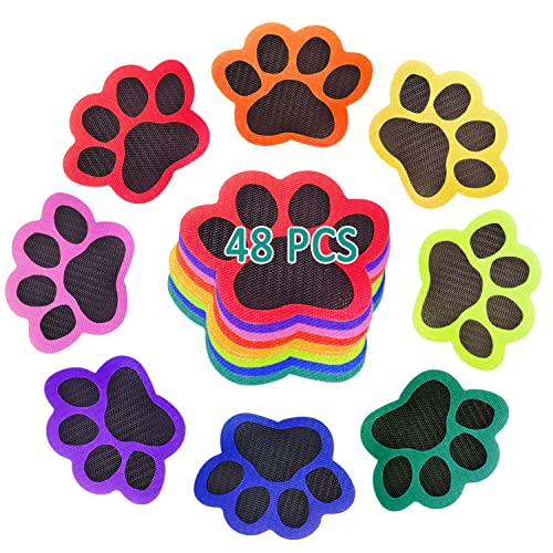 48pcs Carpet Markers Velcro Spot Markers for Classroom Floor Carpet Spots for Kids, Sitting Dots for Kids Carpet Spots for Kids, Teachers, Preschool and Kindergarten Paws Shape