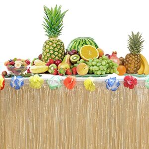 Grass Skirt Hawaiian Luau Party Decorations, Luau Table Skirt Hawaiian Birthday Theme for Party Supplies