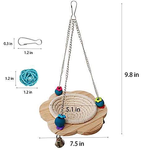 Diaertiny Hanging Bird Nest Parrots Bed with Colorful Swing Wooden Bracket Nibble Toys and Bells Handmade Cotton Hemp Rope for Parakeet Conures Finch Budgie Lovebird (Cotton Rope)