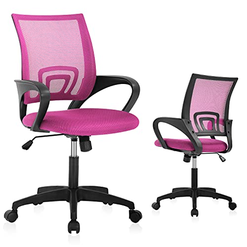 Tffnew Mesh Office Chair Ergonomic Computer Desk Chair Adjustable Home Office Desk Chair with Lumbar Armrest Support Modern Rolling Swivel Chair for Women&Men Adults(Pink)