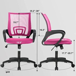 Tffnew Mesh Office Chair Ergonomic Computer Desk Chair Adjustable Home Office Desk Chair with Lumbar Armrest Support Modern Rolling Swivel Chair for Women&Men Adults(Pink)