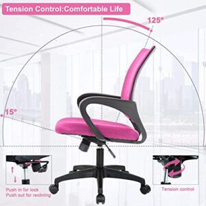 Tffnew Mesh Office Chair Ergonomic Computer Desk Chair Adjustable Home Office Desk Chair with Lumbar Armrest Support Modern Rolling Swivel Chair for Women&Men Adults(Pink)