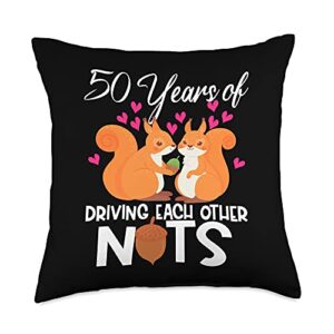 wedding anniversary gifts by k 50th wedding anniversary fifty years squirrel still nuts throw pillow, 18x18, multicolor