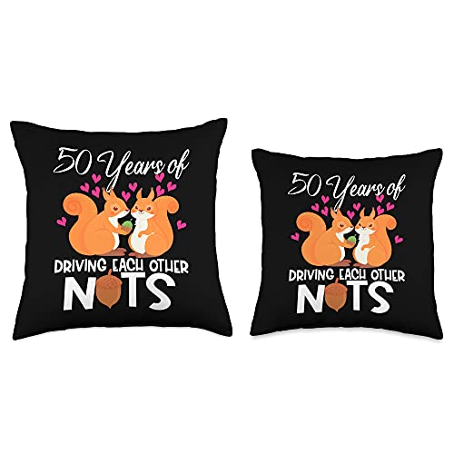 Wedding Anniversary Gifts by K 50th Wedding Anniversary Fifty Years Squirrel Still Nuts Throw Pillow, 18x18, Multicolor