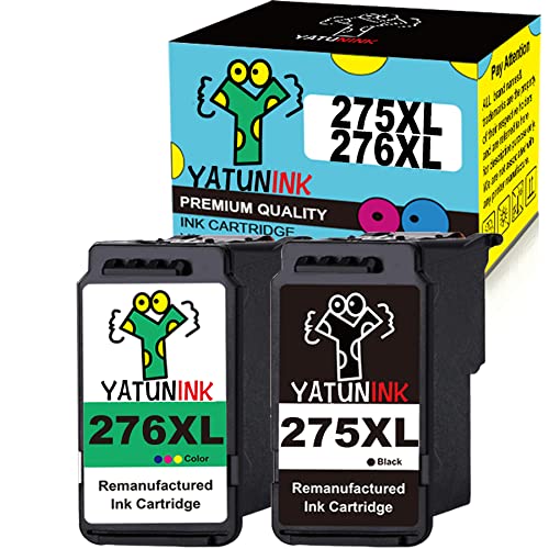 YATUNINK Remanufactured Ink Cartridge 275 and 276 Replacement for Canon 275XL and 276XL 275 XL 276 XL Black Color Ink Cartridges for Canon Pixma TS3522 TS3520 TS3500 TR4720 TR4700 Printer Ink (2 Pack)