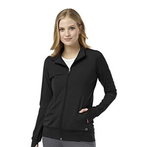 wonderwink womens women's moto jacket medical scrubs, black, large us