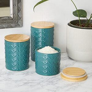 DII Kitchen Accessories Collection, Textured Matte Ceramic Canister Set, Teal, Vine, 3 Piece