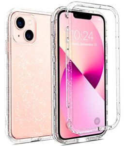 coolwee crystal glitter full protective case compatible iphone 13 heavy duty hybrid 3 in 1 rugged shockproof women girls transparent compatible with apple iphone 13 6.1 inch shiny clear bling sparkle